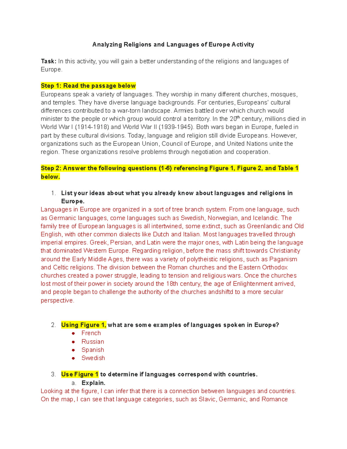 Analyzing Religions & Languages in Europe: Activity Task - Studocu