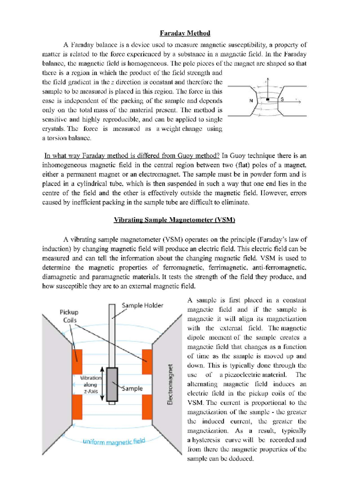 Faraday and VSM Methods: Measuring Magnetic Susceptibility - Studocu