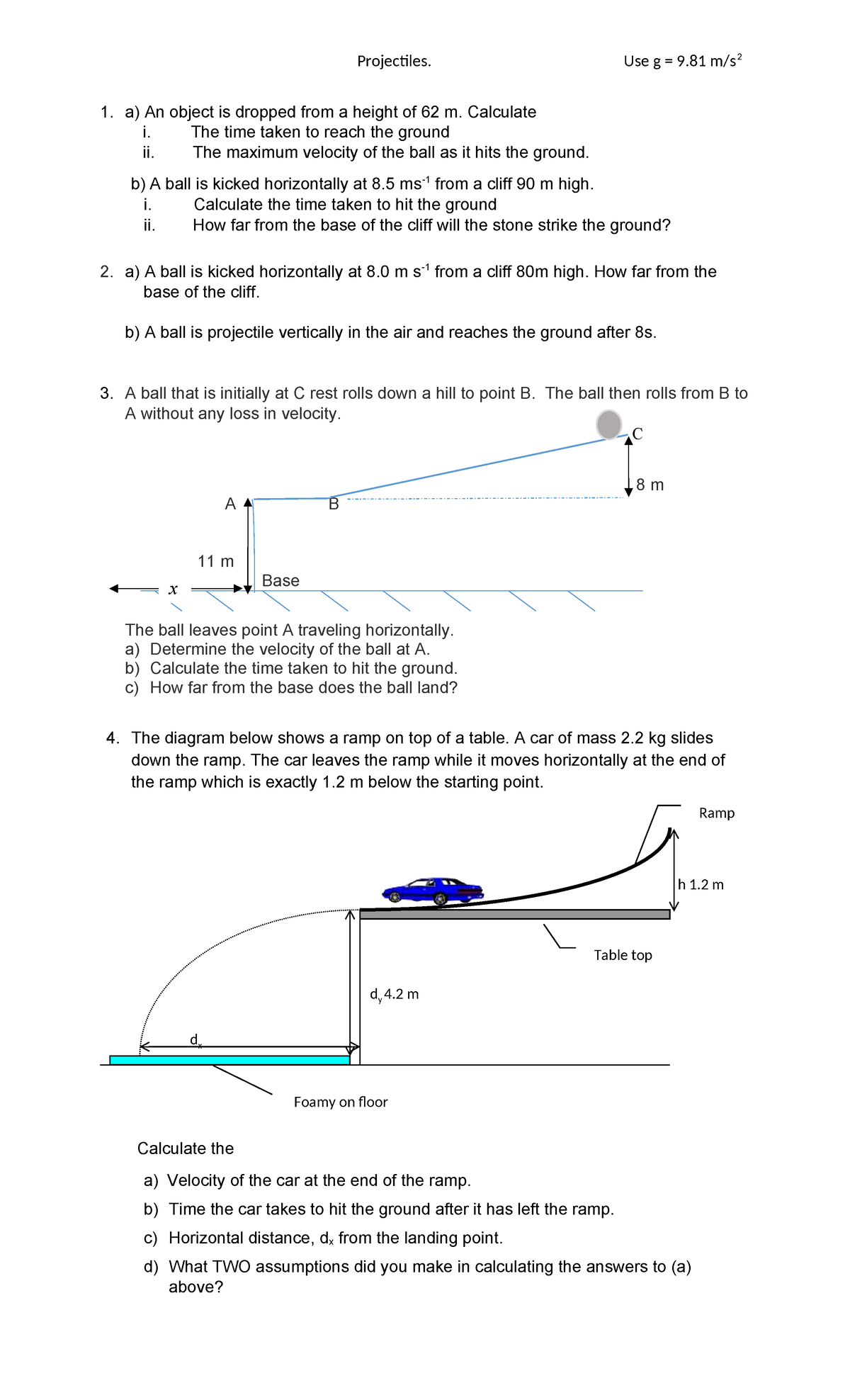 CAPE Projectiles Tutorial: Questions & Answers on Motion - Studocu