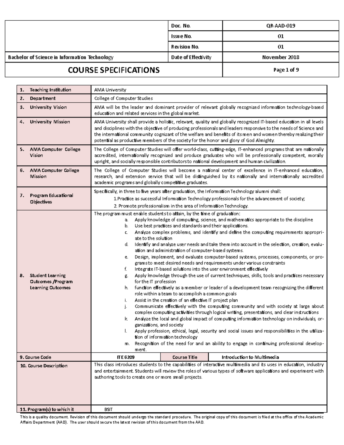 Introduction to Multimedia - Issue No. 01 Revision No. 01 Bachelor of ...