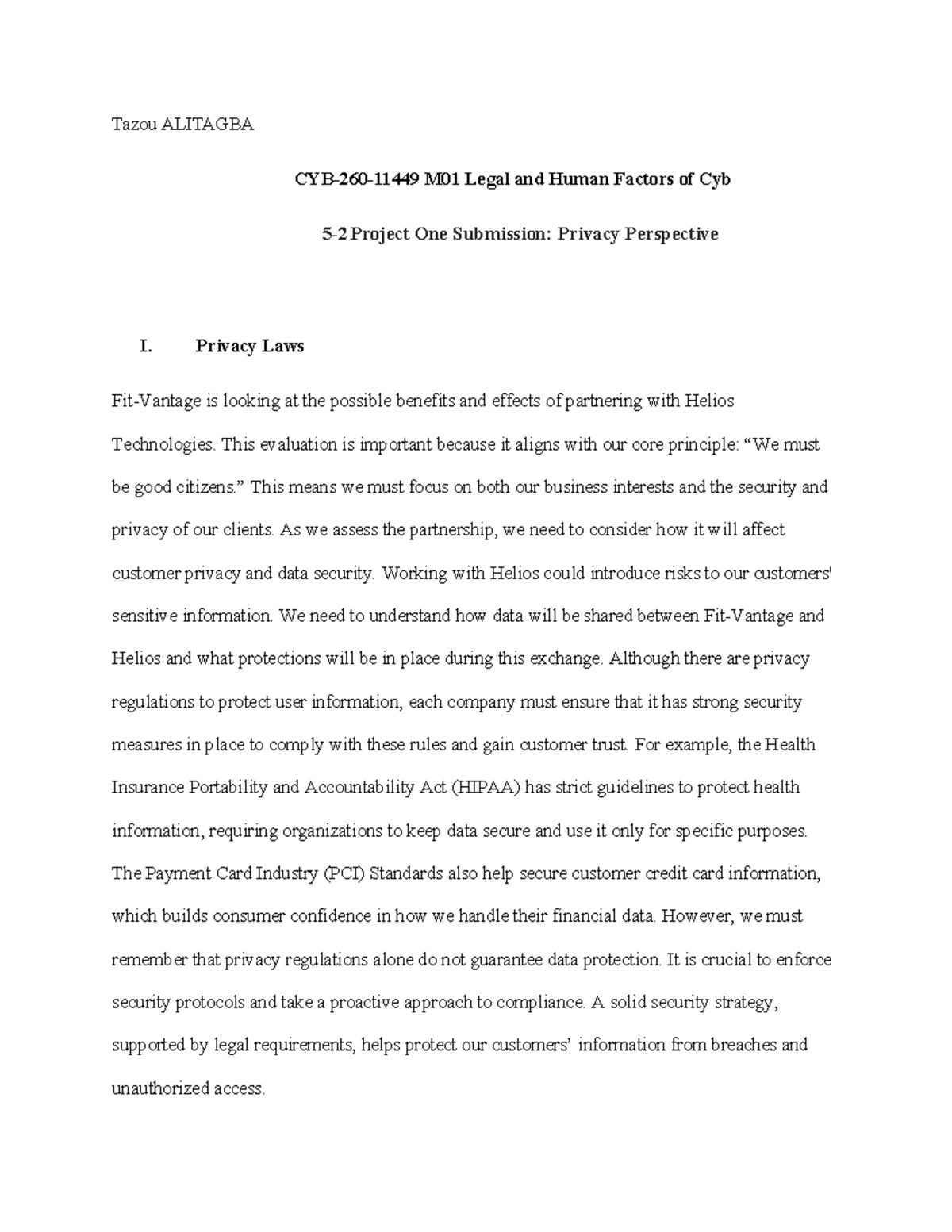 CYB-260 Final Project One: Privacy Laws & Security Protocols Analysis ...