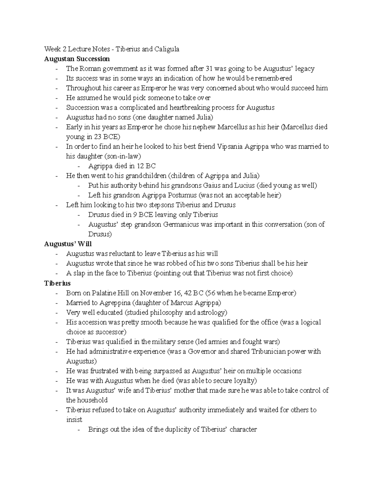 Roman Emperors - Week 2 Lecture Notes: Tiberius & Caligula - Studocu