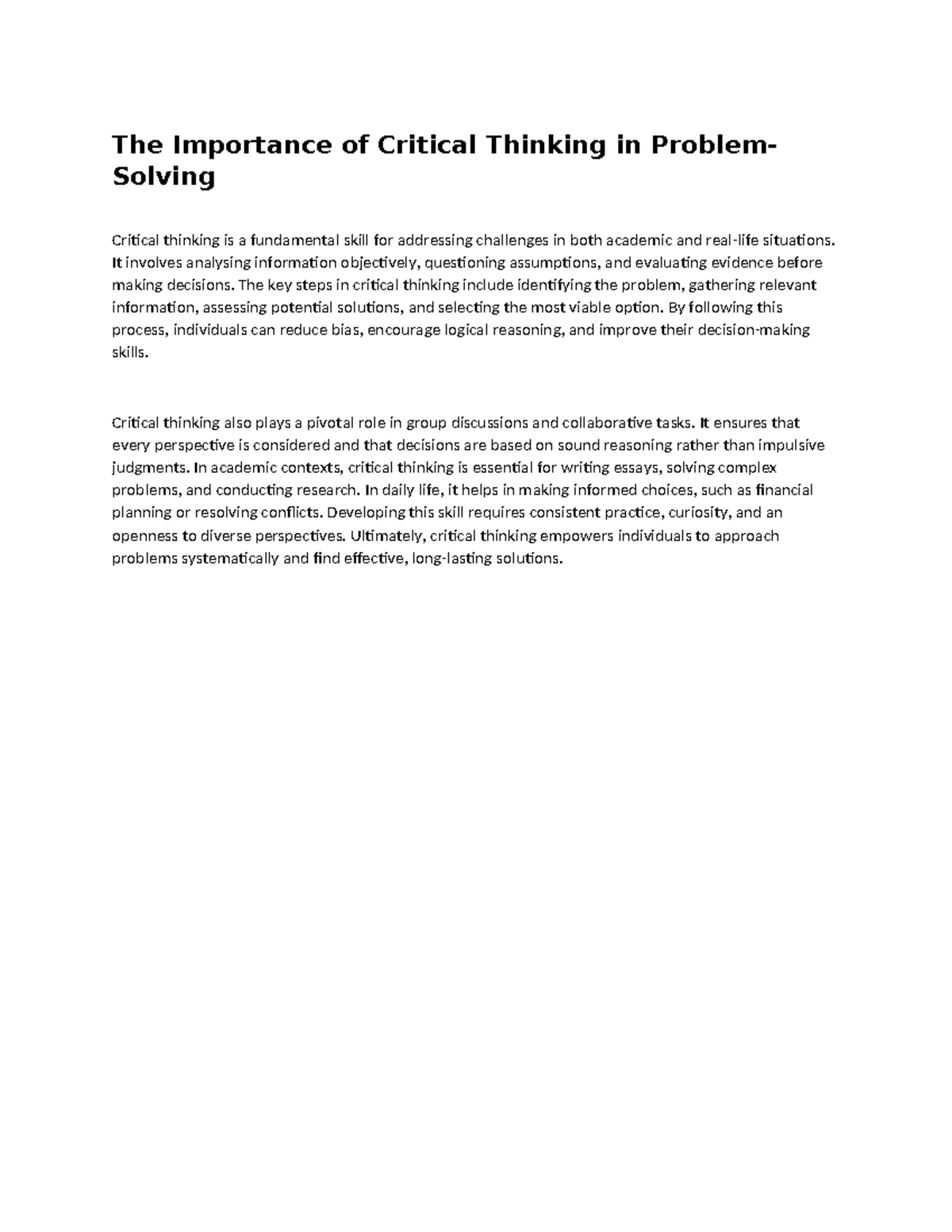 The Importance of Critical Thinking in Problem - The Importance of ...