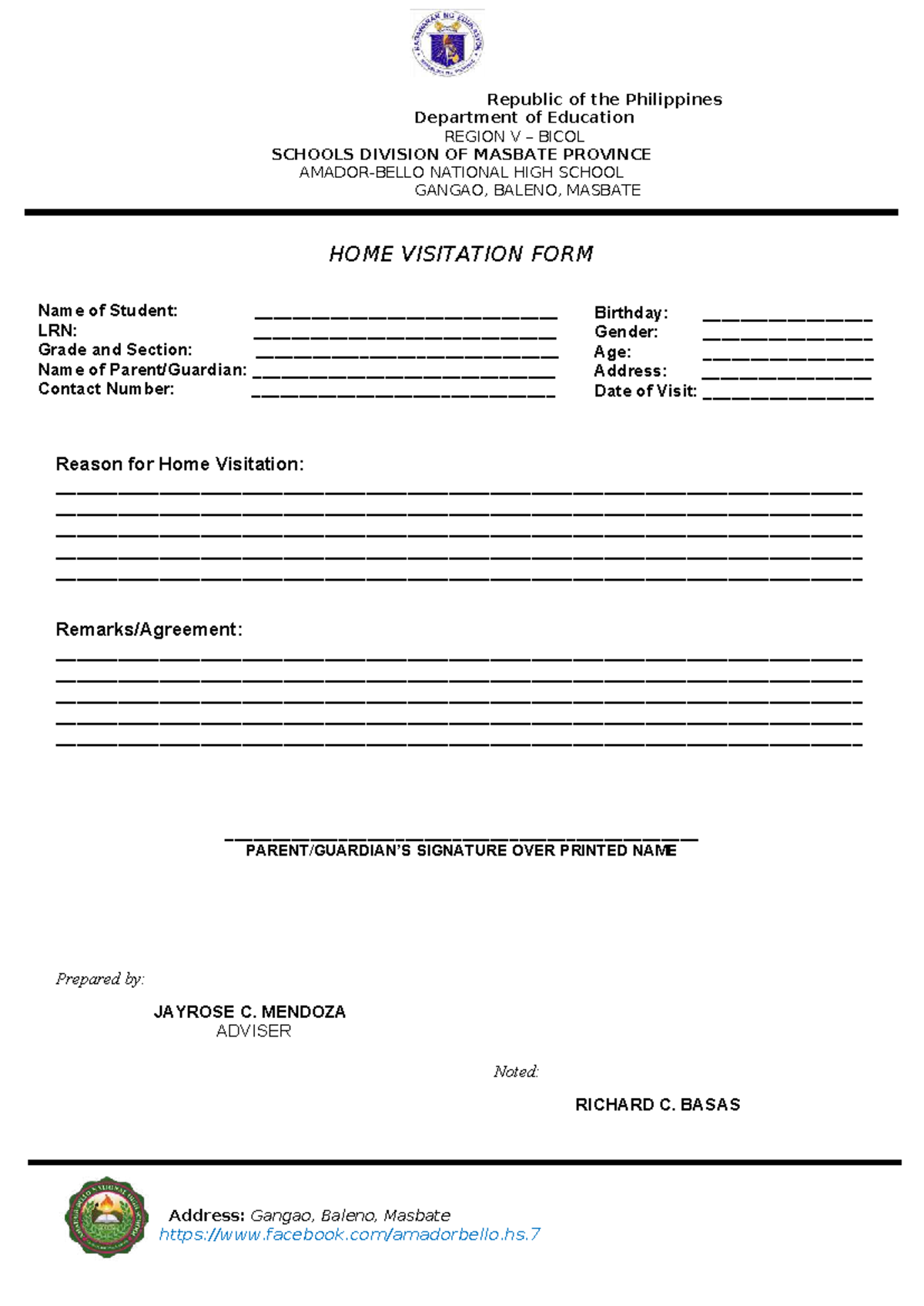 Home Visitation form - This is helpful - Early Childhood Education ...