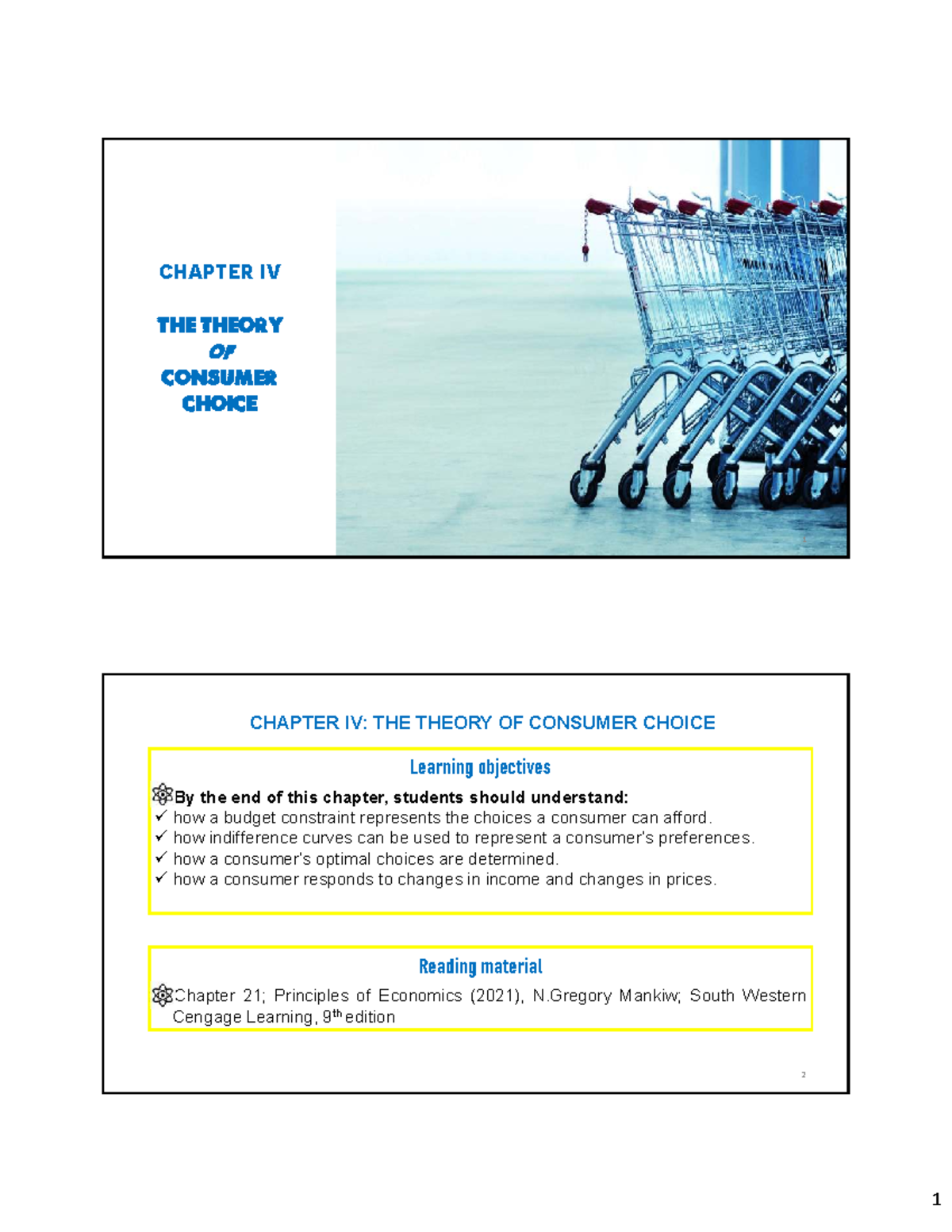 CHAPTER IV: THE THEORY OF CONSUMER CHOICE - Student Handouts - Studocu