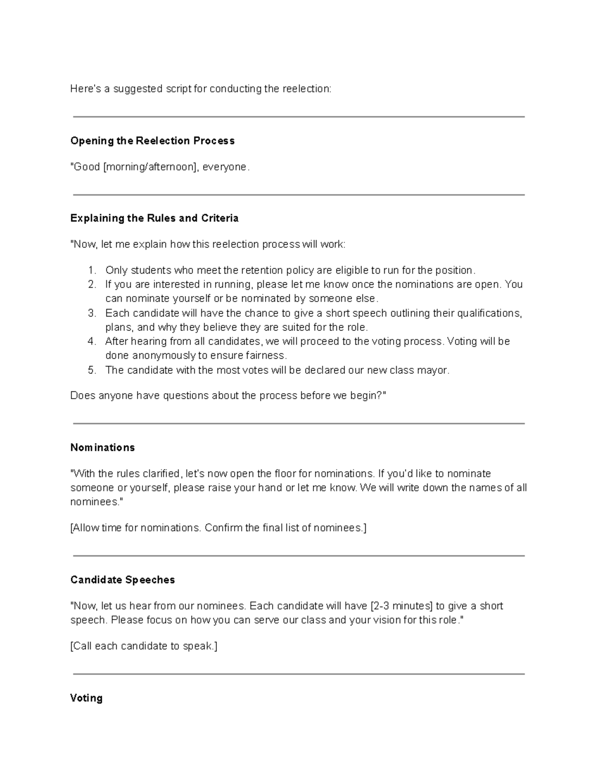 Reelection Process Script for Officer Positions - Studocu