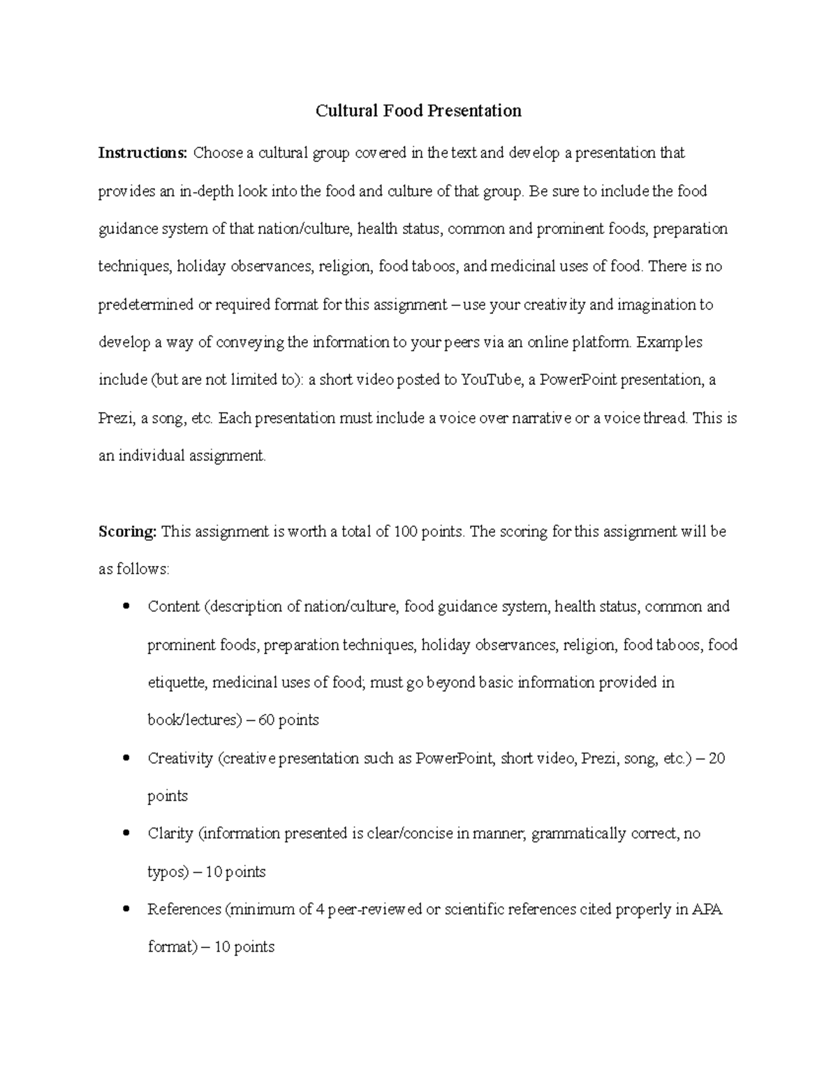 Cultural Food Presentation - Cultural Food Presentation Instructions ...