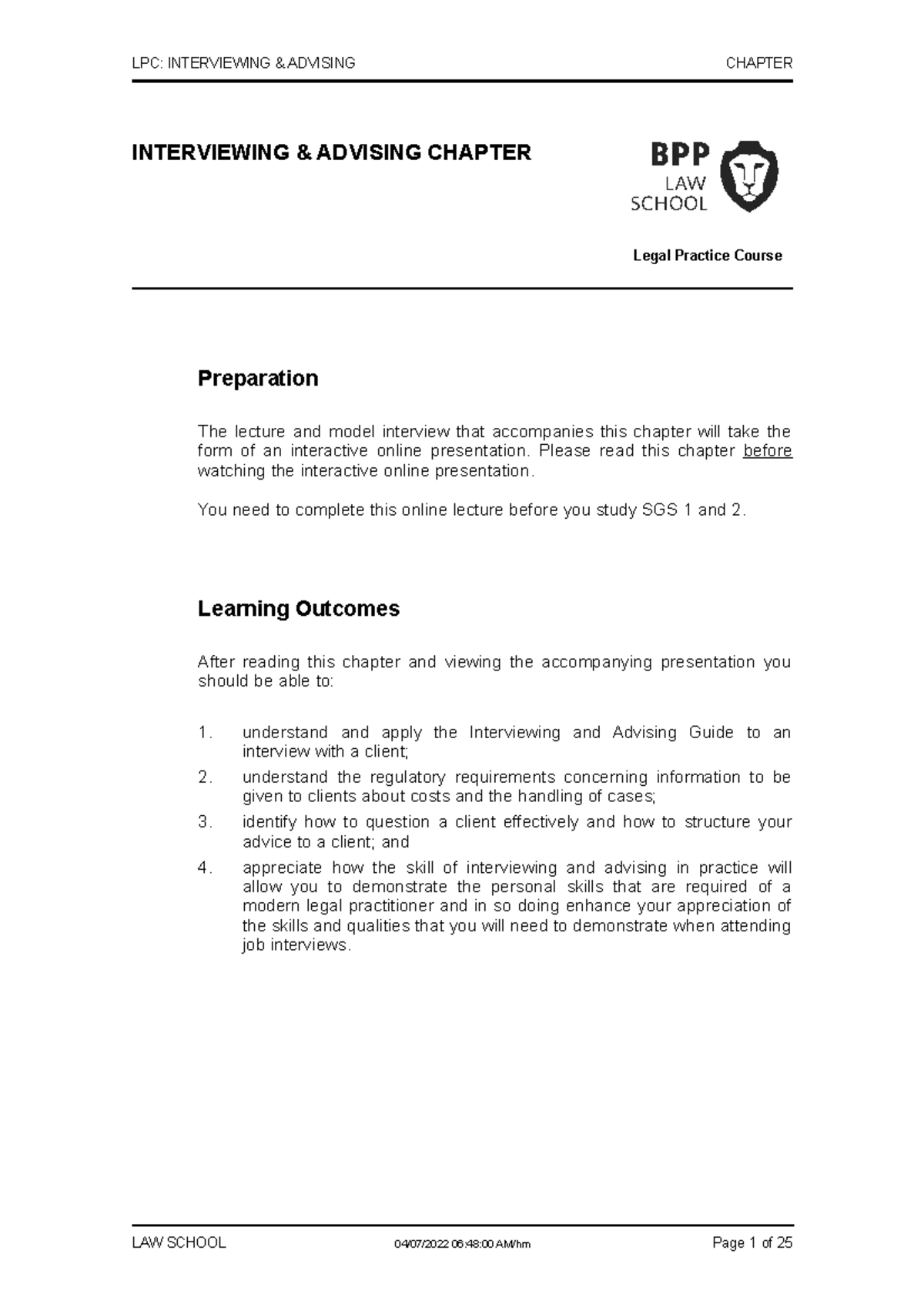 Interviewing Chapter 22-23 - LPC: INTERVIEWING & ADVISING CHAPTER ...