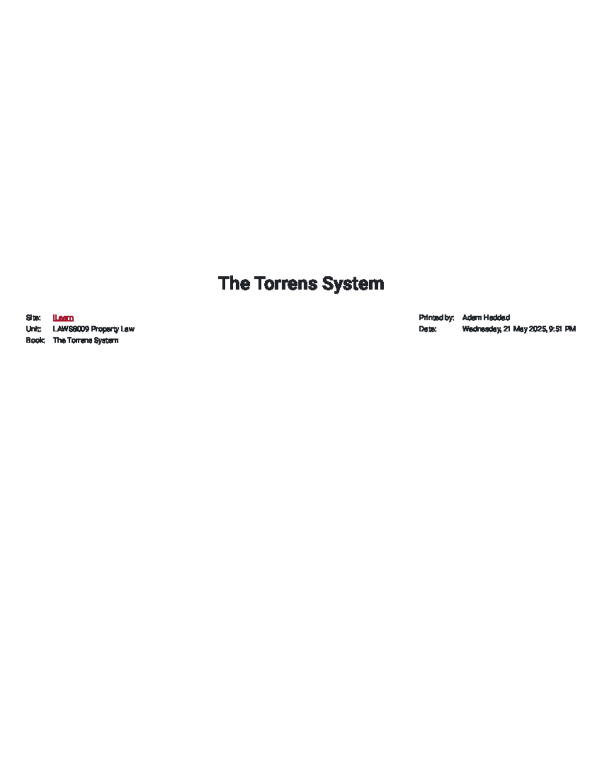 Torrens System Overview: LAWS8009 Property Law Final Exam Notes - Studocu