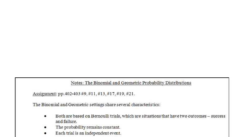 Notes: Chapter 17 - Binomial & Geometric Probability Distributions ...