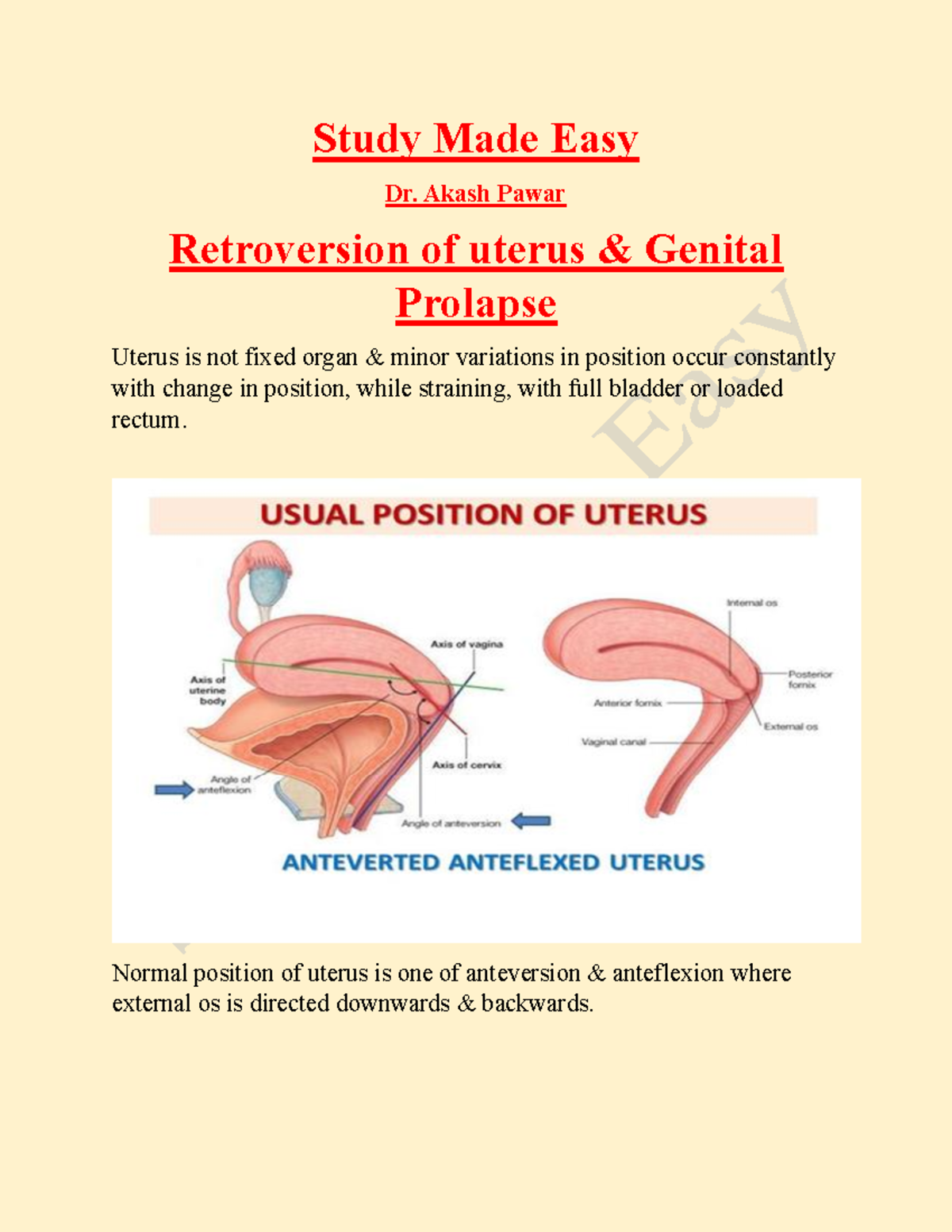 Final Exam Review on Retroversion of Uterus (MBBS 2023) - Studocu