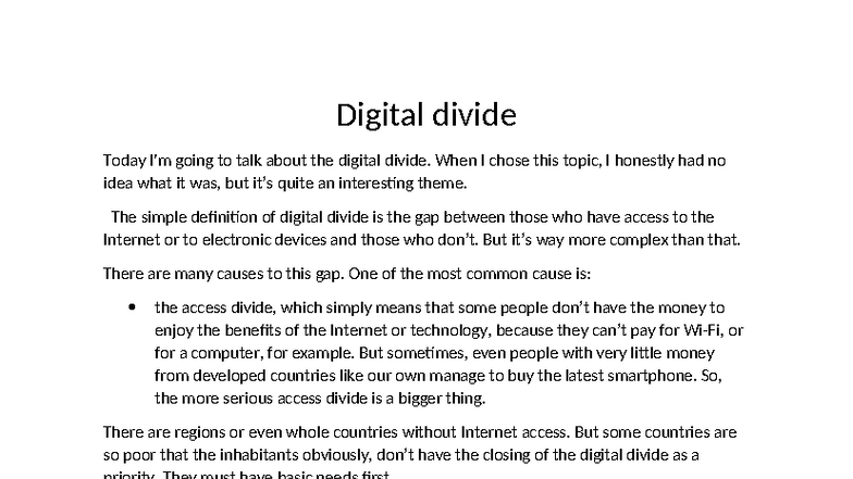 Digital Divide: Understanding Access and Inequality Issues - Studocu