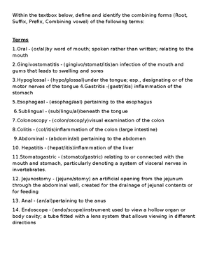 [Solved] Within the textbox below define and identify the combining forms - anatomy and ...