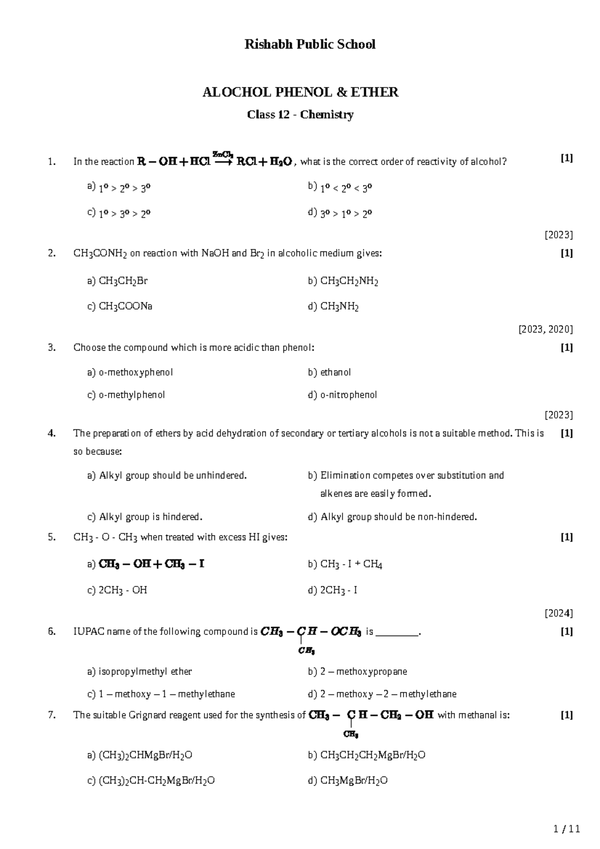 Class 12 Chemistry: Alcohol, Phenol, and Ether Study Guide - Studocu