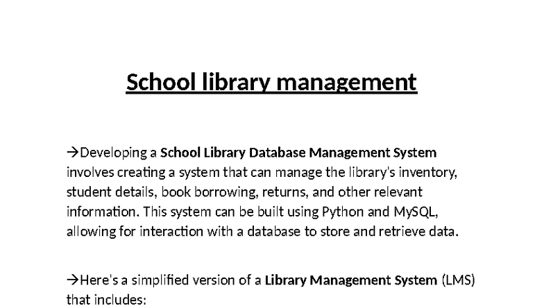 School Library Management System - Python & MySQL Guide - Studocu