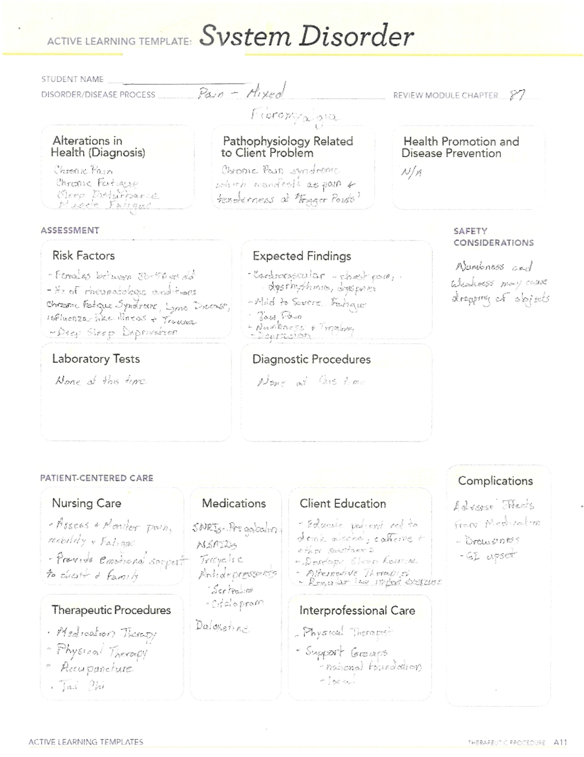 System Disorder - Fibromyalgia: Active Learning Template Review - Studocu