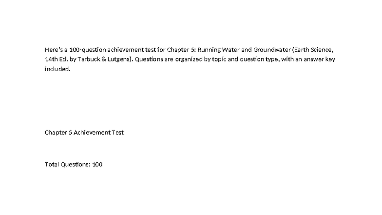 Chapter 5 Achievement Test: Running Water & Groundwater (Earth Science ...