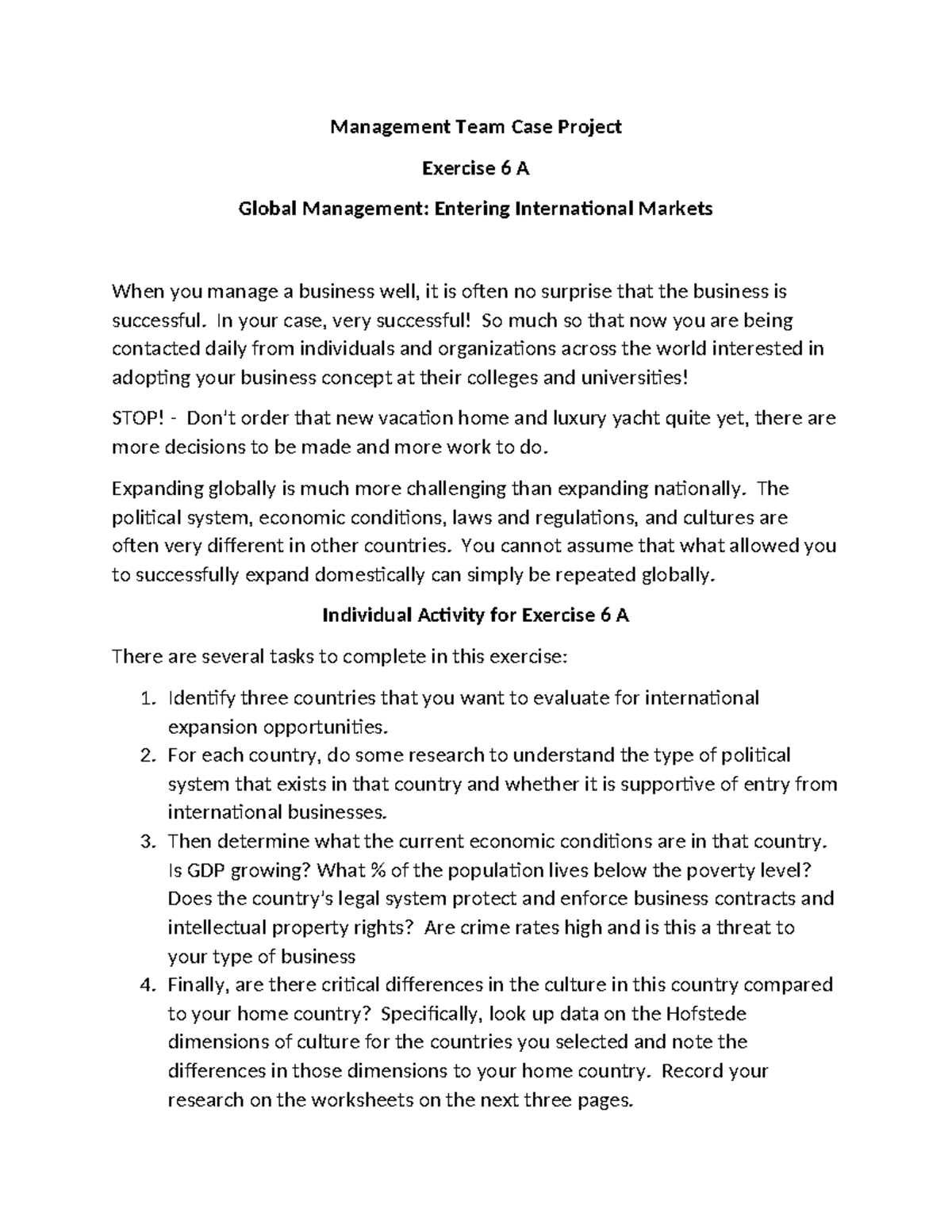 Management Team Case Study: Global Expansion Strategies (MGT 101) - Studocu