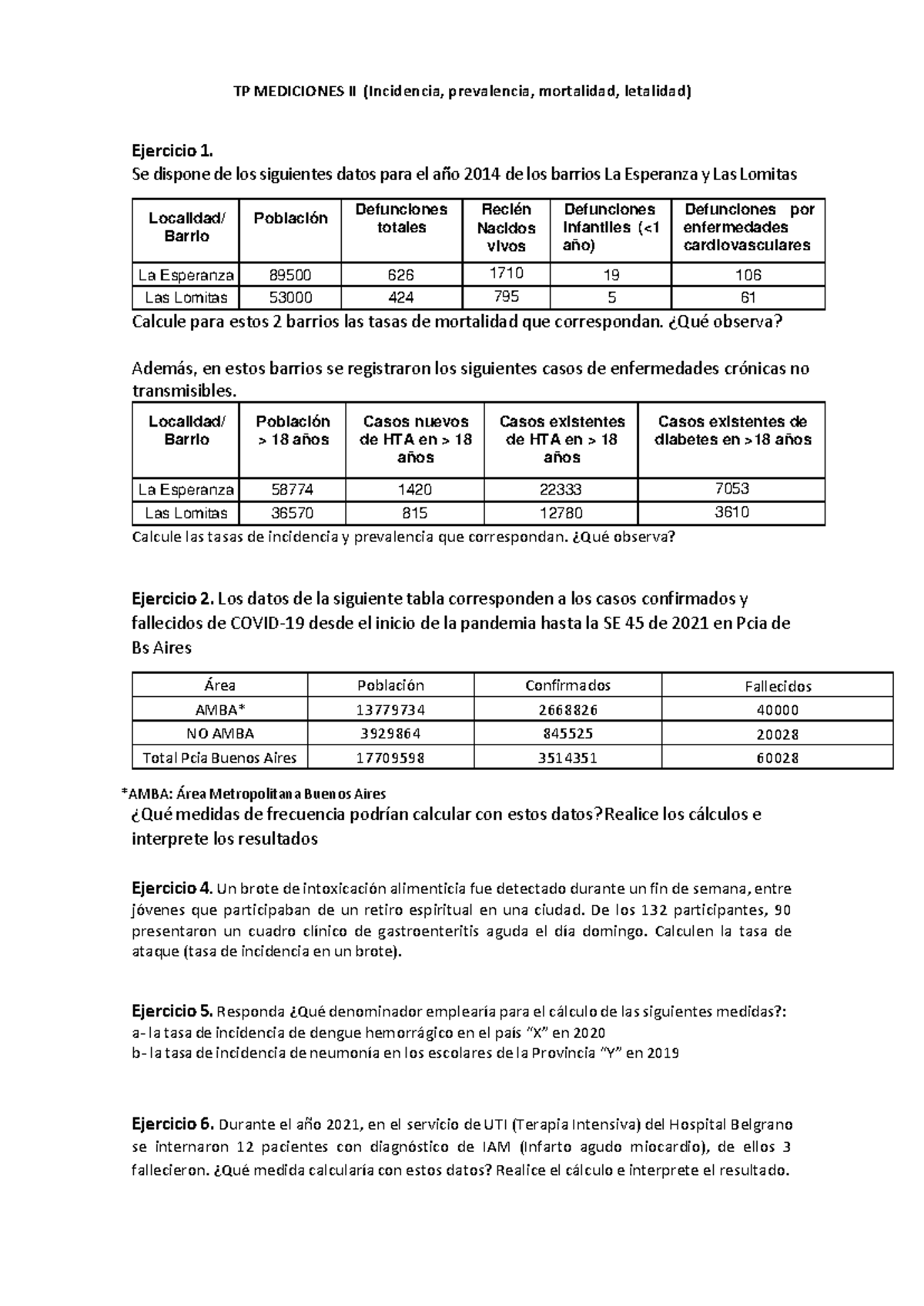 TP MEDICIONES II: Ejercicios sobre Mortalidad e Incidencia - Studocu