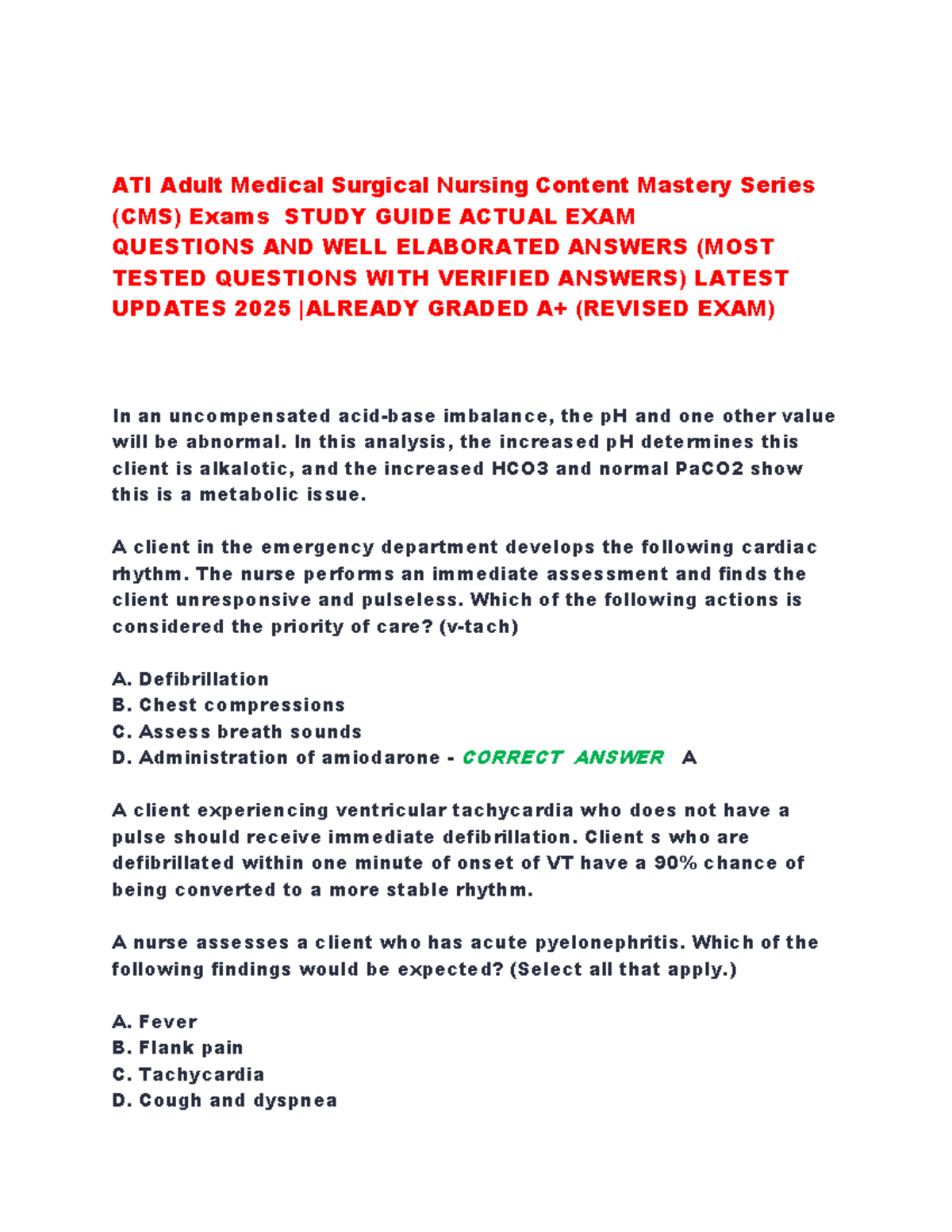 ATI Adult Medical Surgical Nursing Content Mastery Series 2025 - In ...