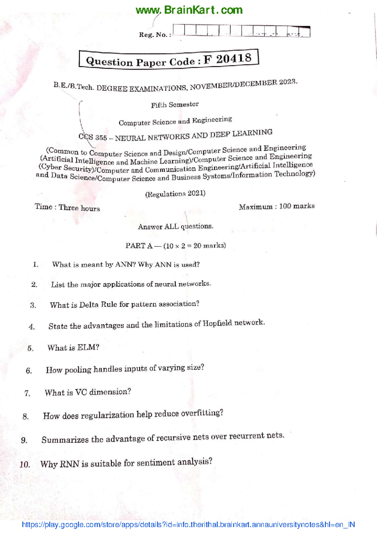 CSE 5th Sem - Neural Networks & Deep Learning - CCS355 QP Nov-Dec 2023 - Studocu