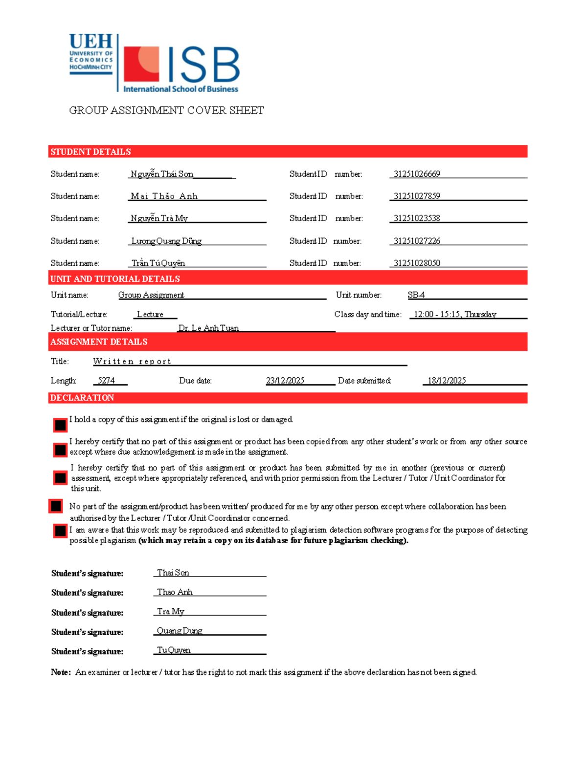 GA - SB4 - G4 - Group Assignment Cover Sheet and Report on Gender ...