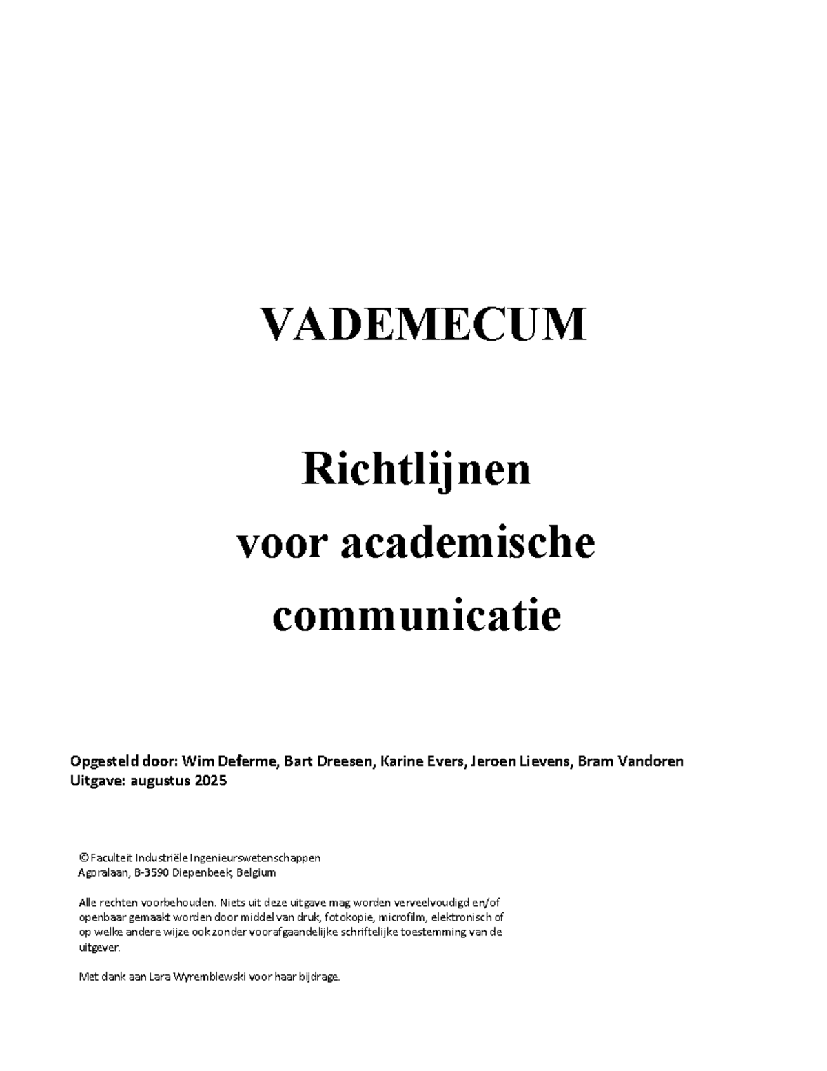 Vademecum Richtlijnen voor Academische Communicatie 2526 - Studocu