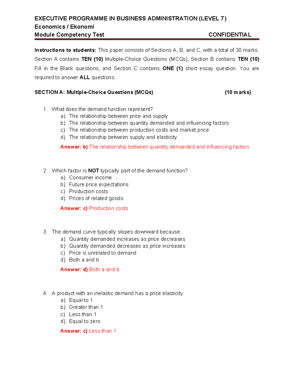 Economics EKON 101 Module Competency Test - Comprehensive Assessment ...