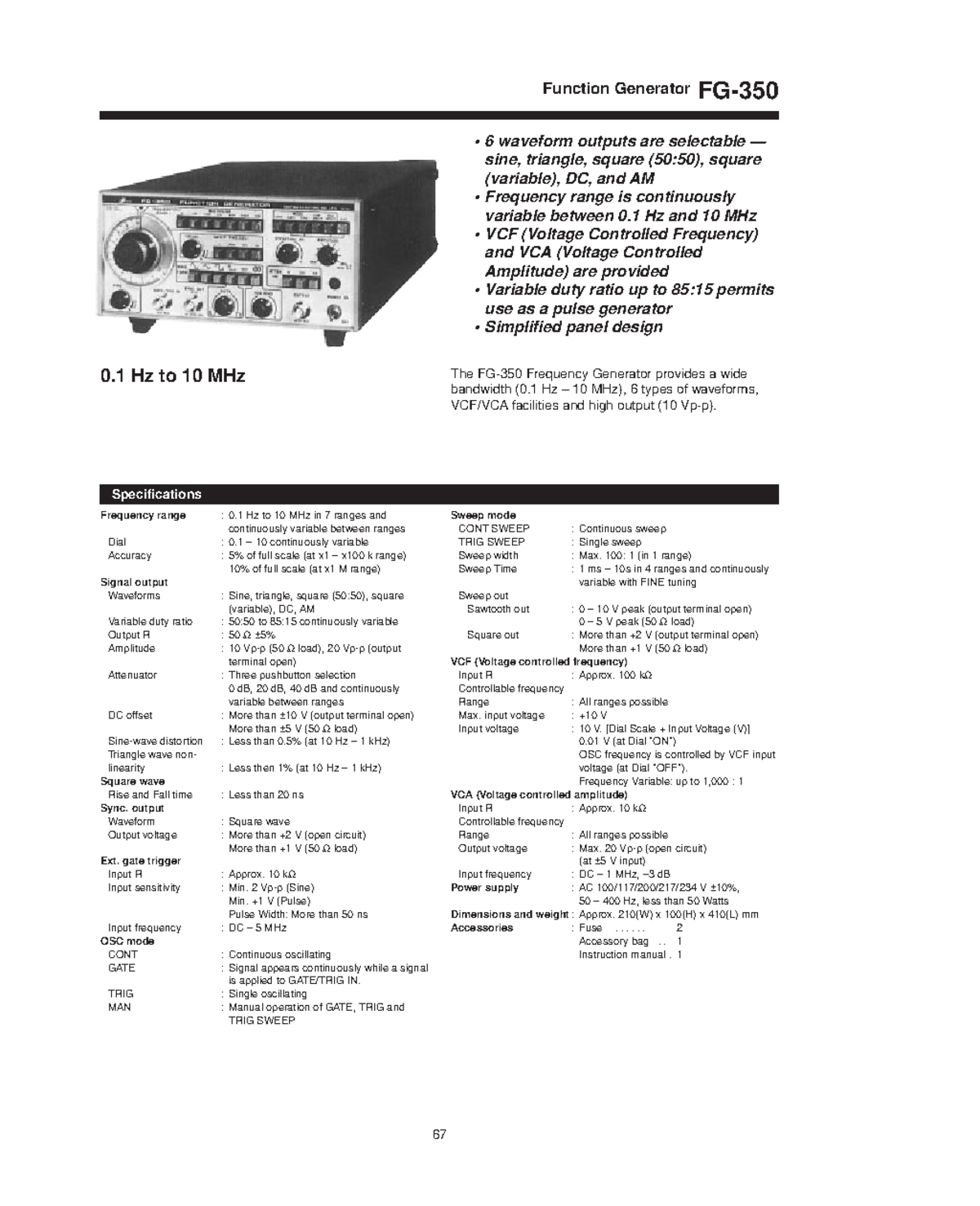 FG-350 Frequency Generator Overview & Specs Guide - Studocu