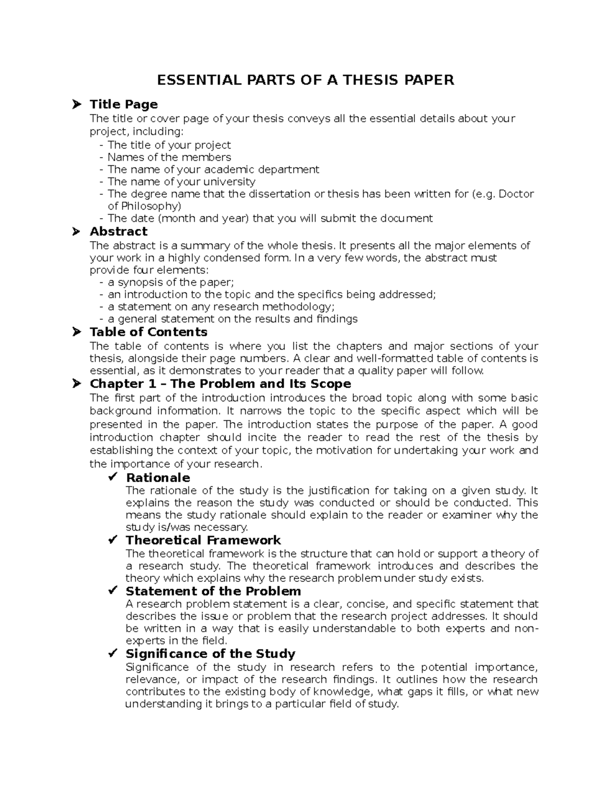 Essential Parts OF A Thesis Paper - ESSENTIAL PARTS OF A THESIS PAPER ...