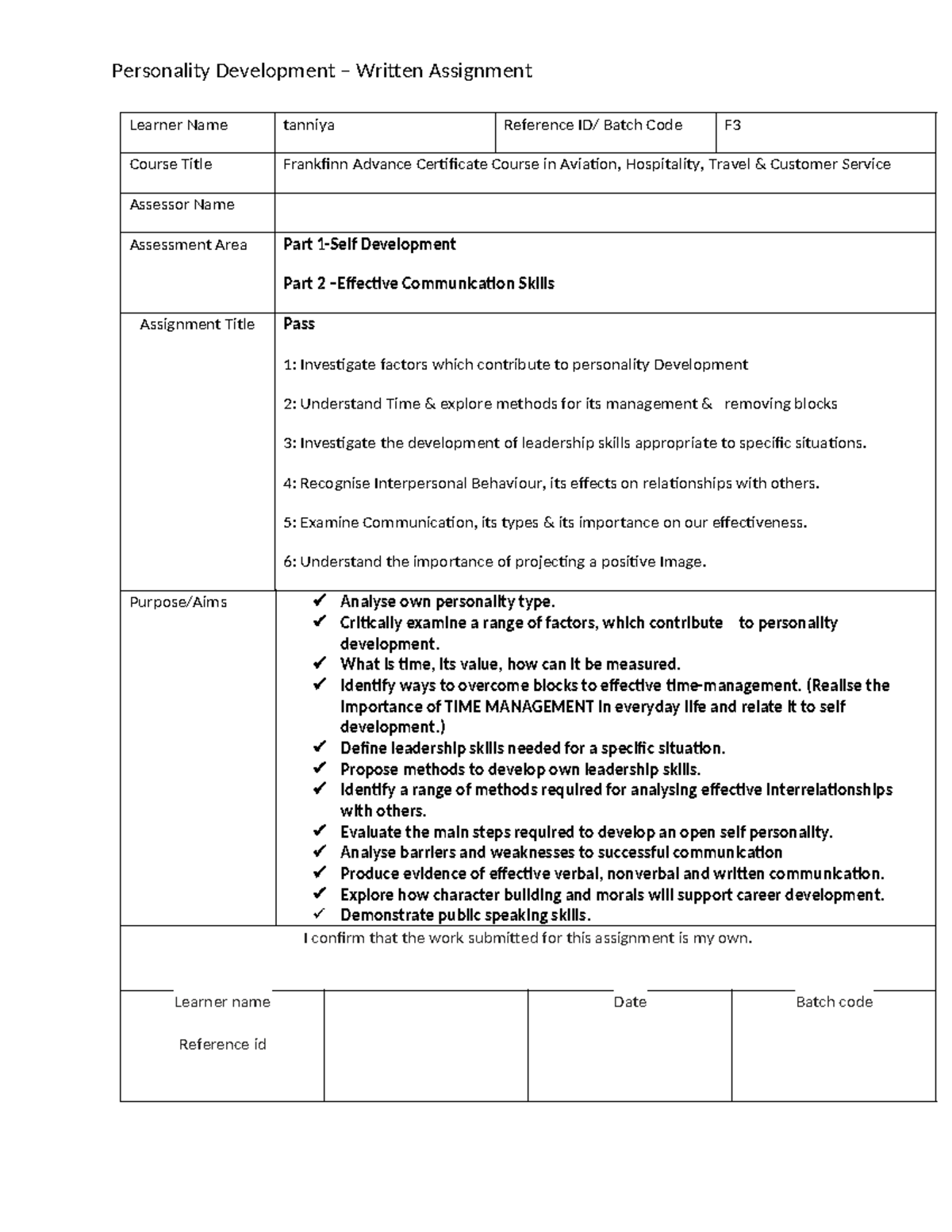 Personality Development Assignment (ACAH8): Skills & Strategies for ...