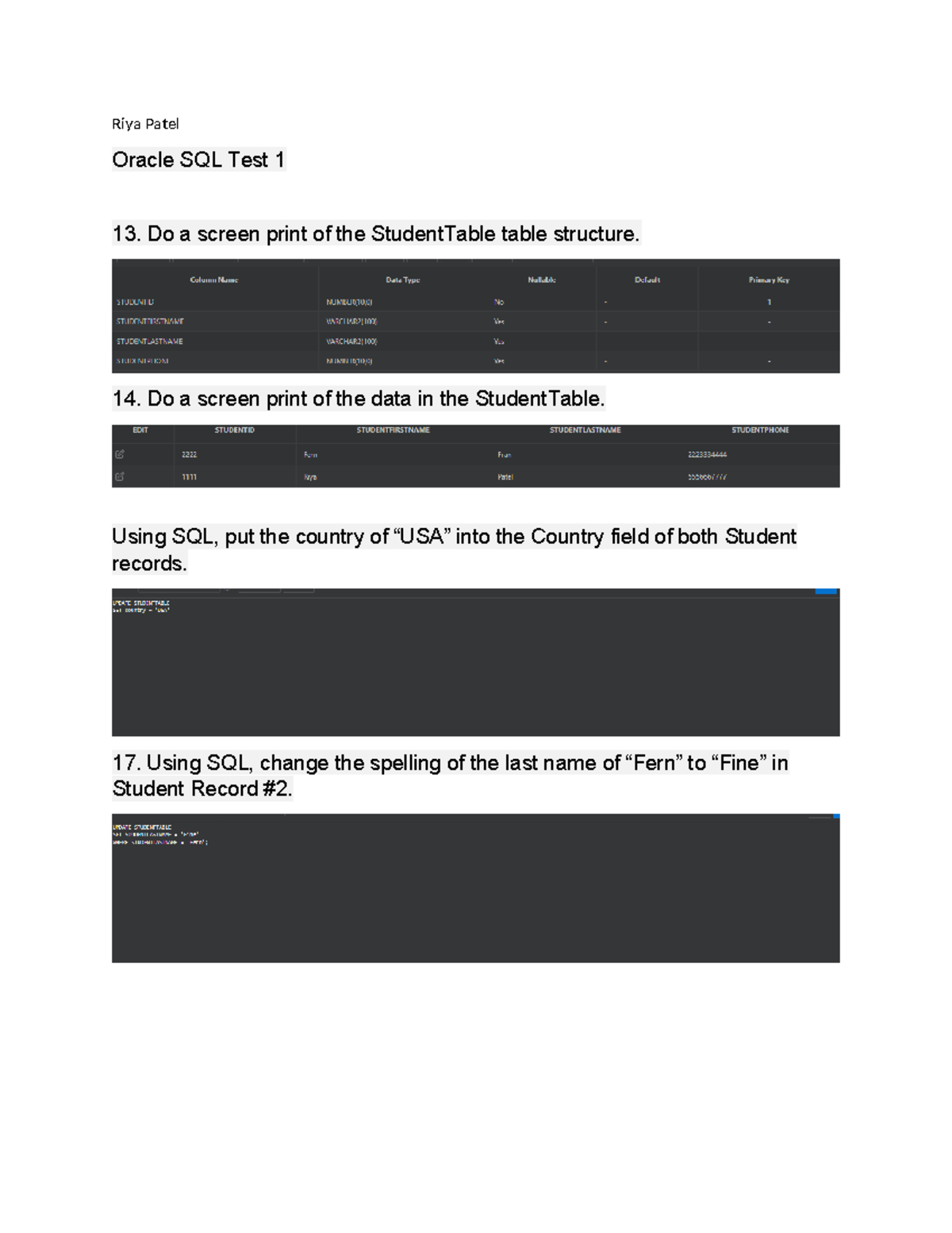 Oracle SQL Lab Test 1: Screenshots & SQL Queries - Studocu