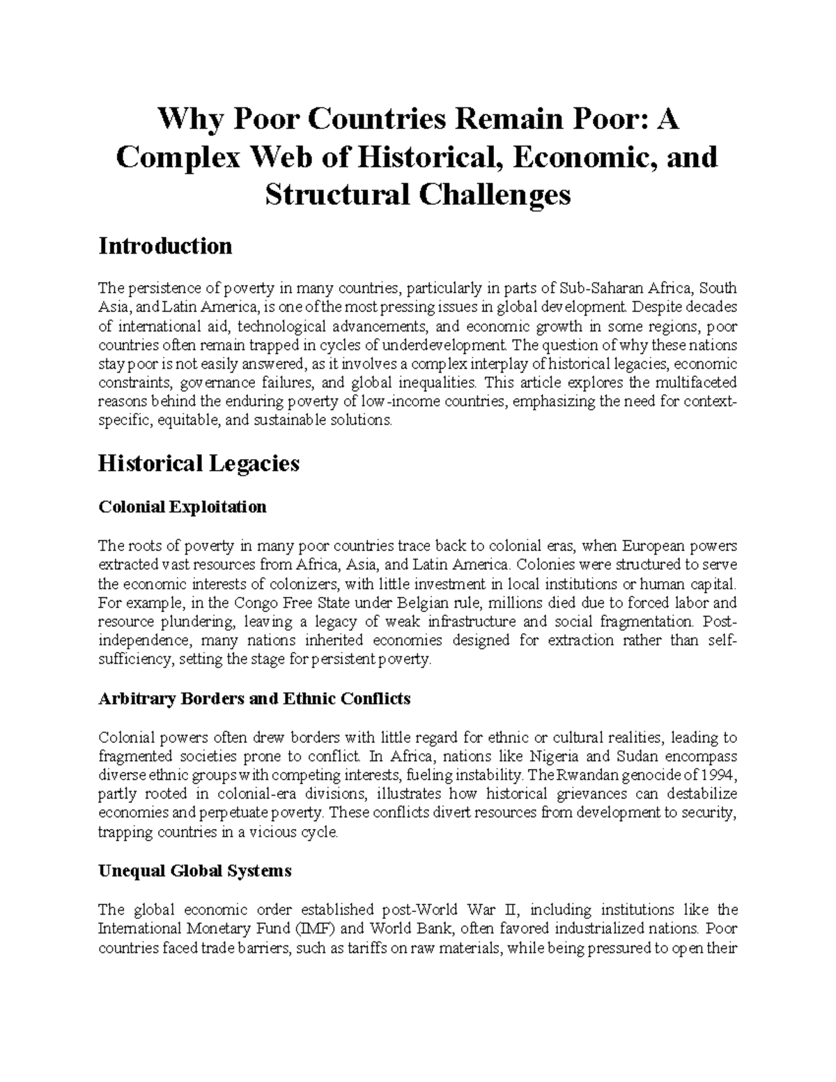 Why Poor Countries Remain Poor: Historical and Economic Challenges ...