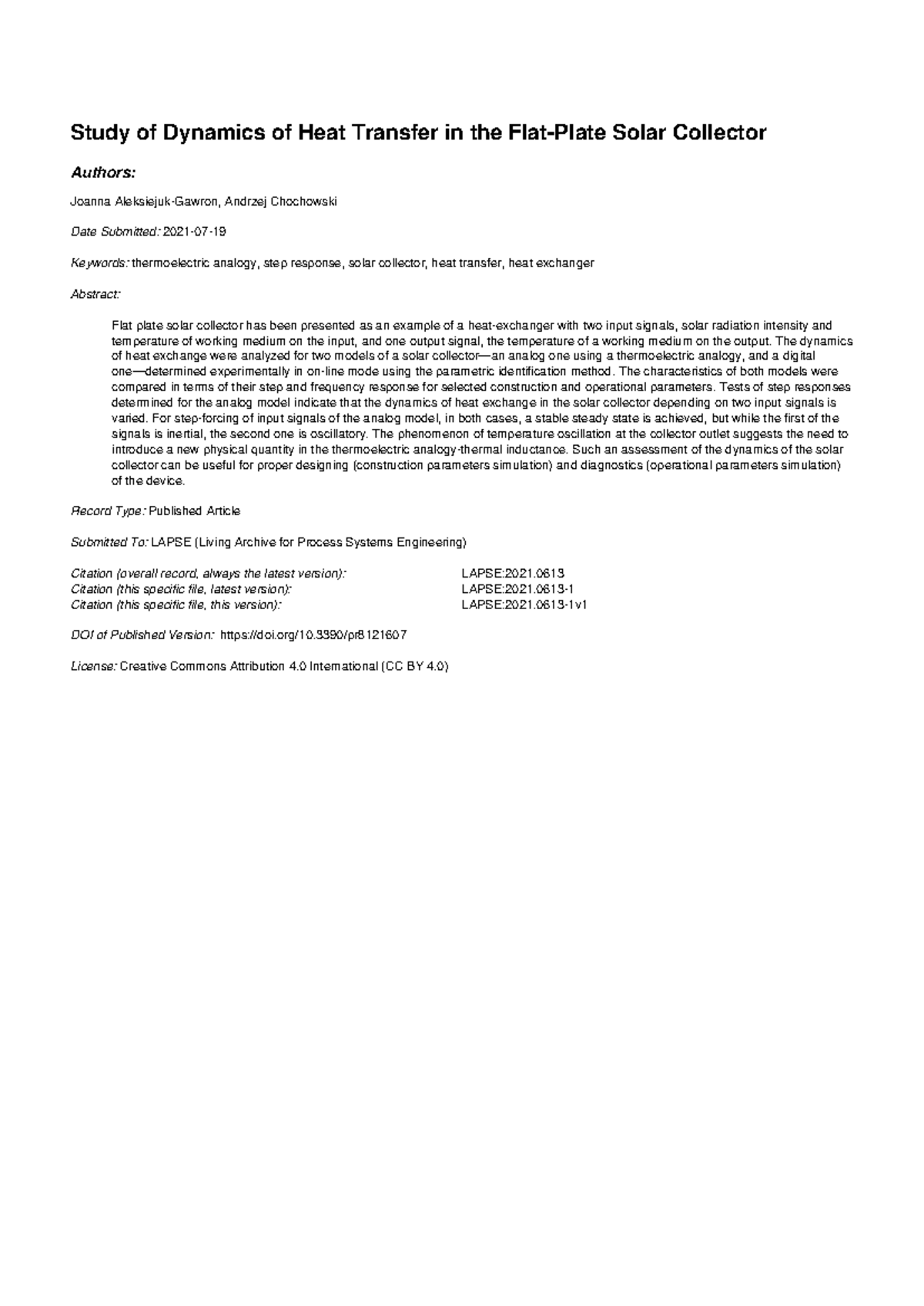 Dynamics of Heat Transfer in Flat-Plate Solar Collector (ENGR 2020 ...
