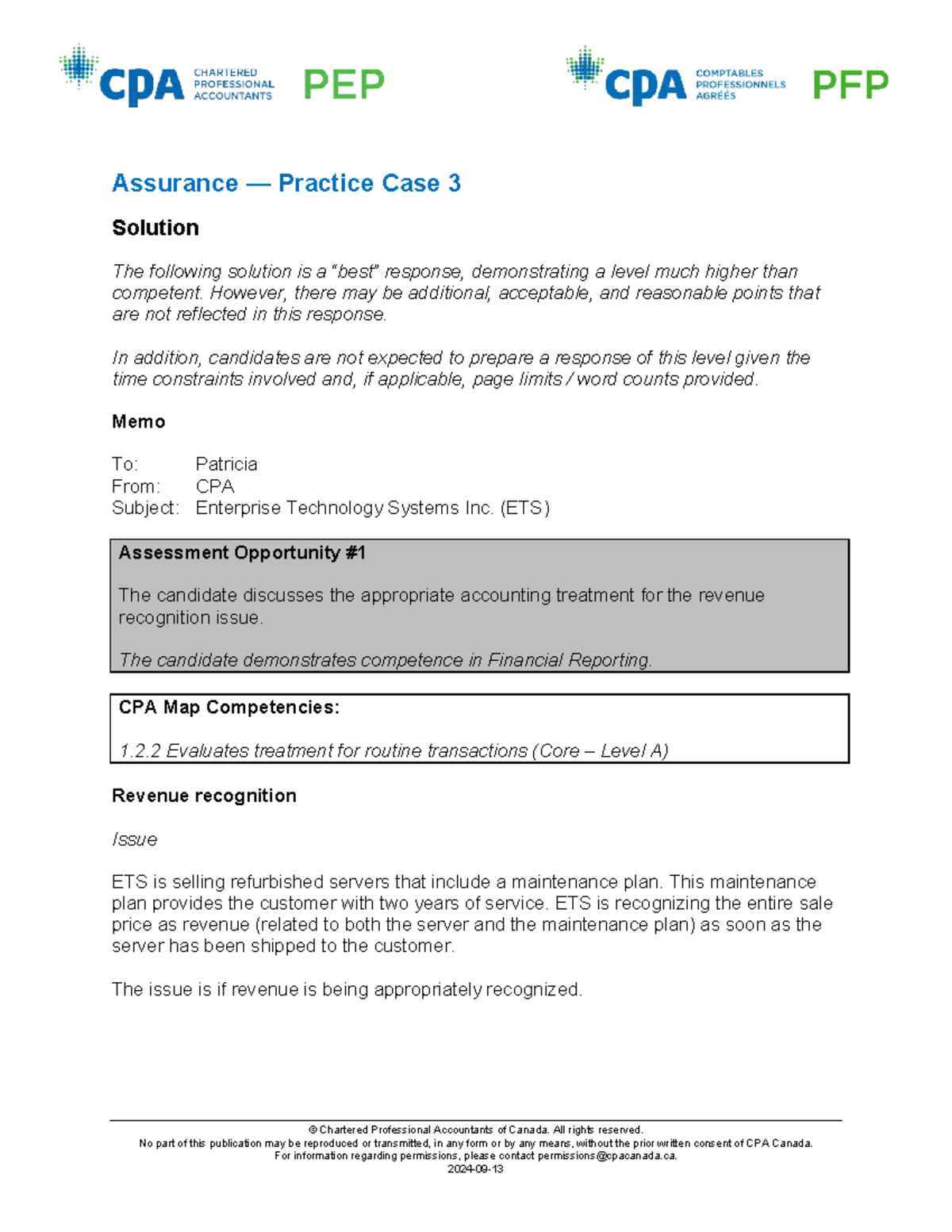 Assurance Practice Case 3 Analysis and Solutions (PC03) - Studocu