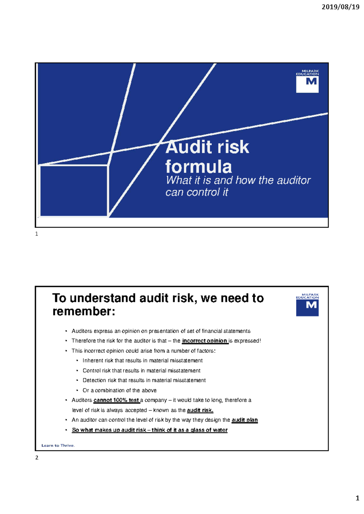 5 - Audit risk formula - 2019/08/ 1 Audit risk formula What it is and ...