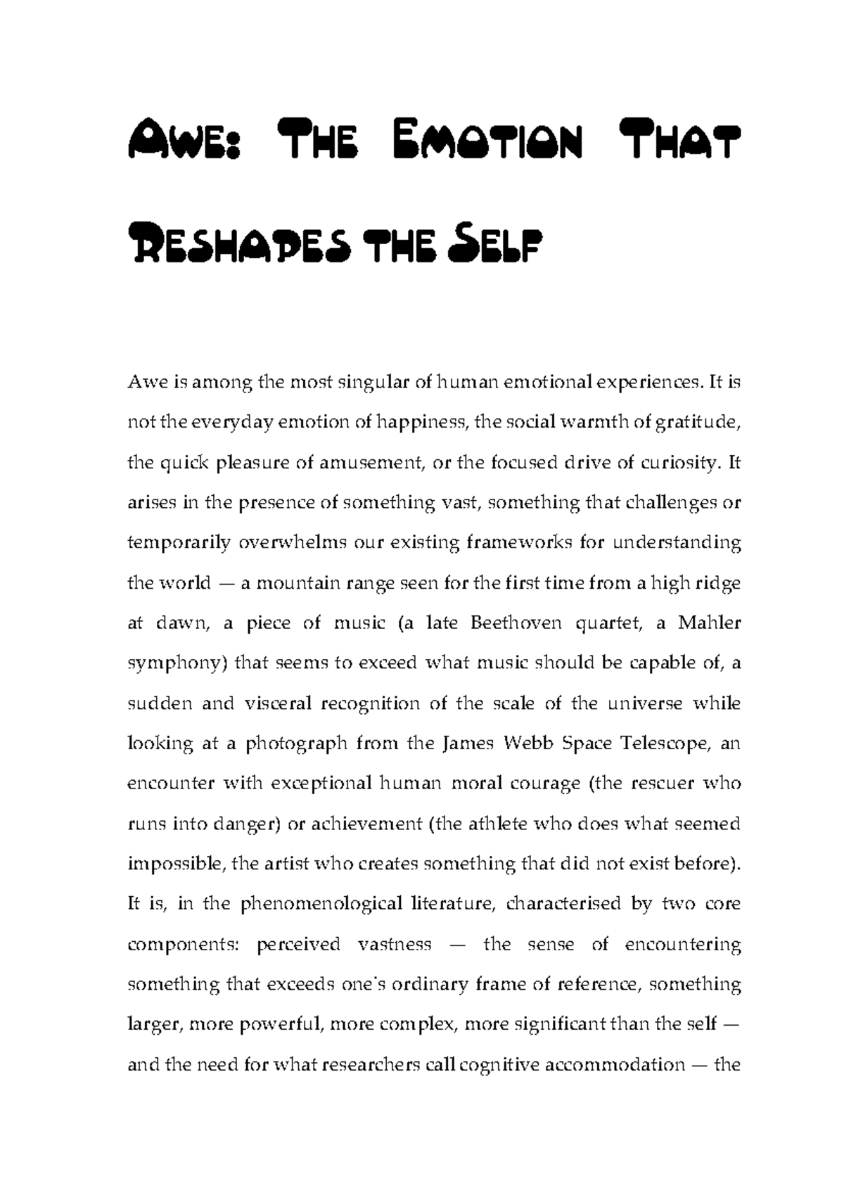 Awe and Its Transformative Power: Understanding the Self - Studocu