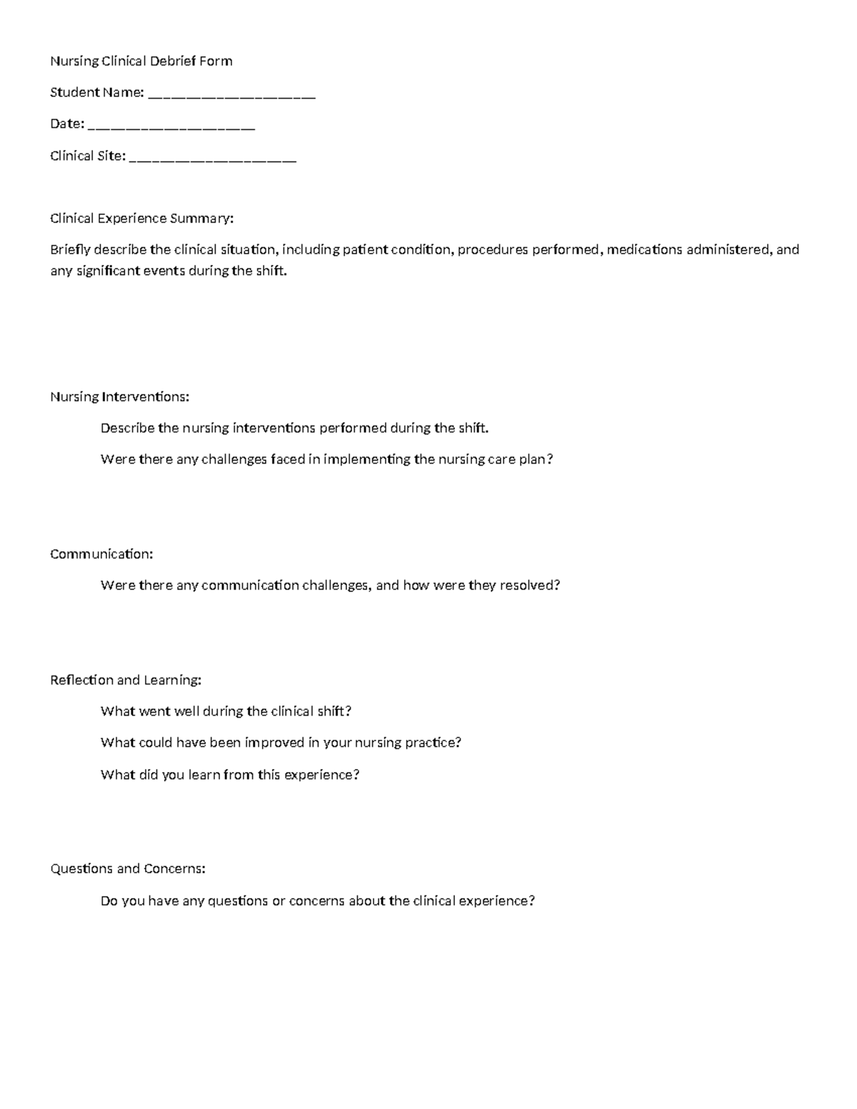 Nursing Clinical Debrief Form-3 - Nursing Clinical Debrief Form Student ...