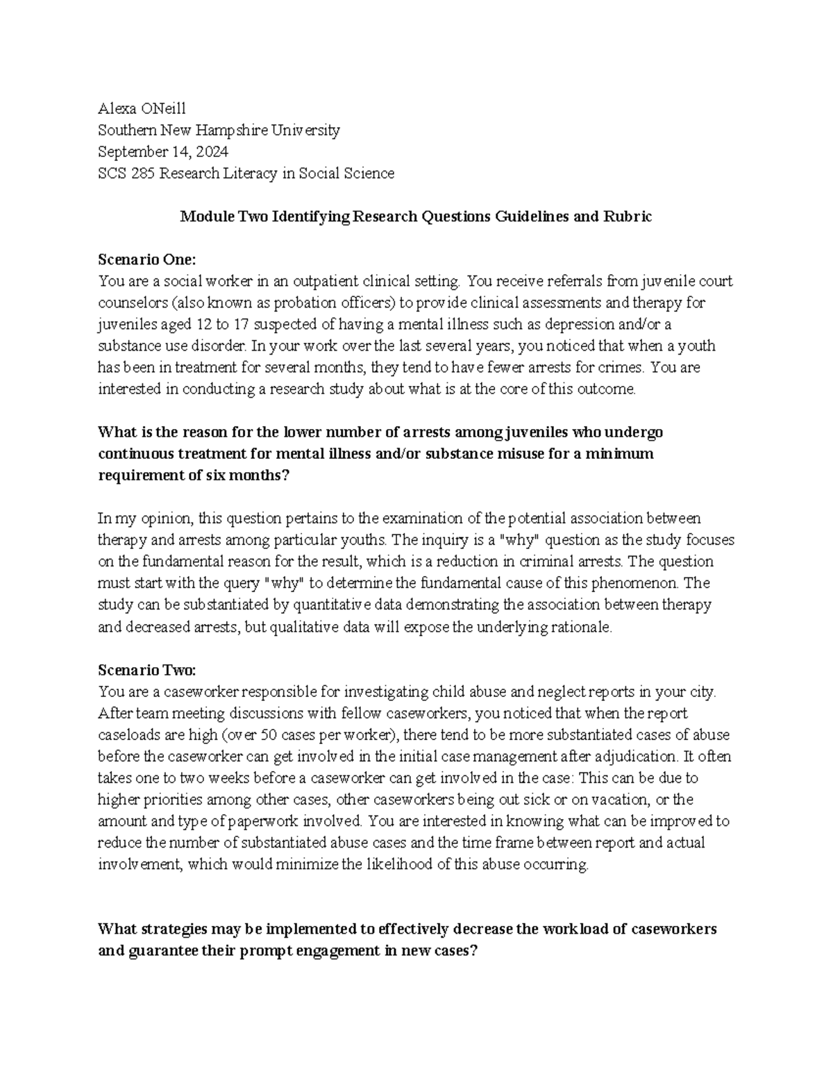 SCS 285 Module Two Research Questions - Alexa ONeill Southern New ...