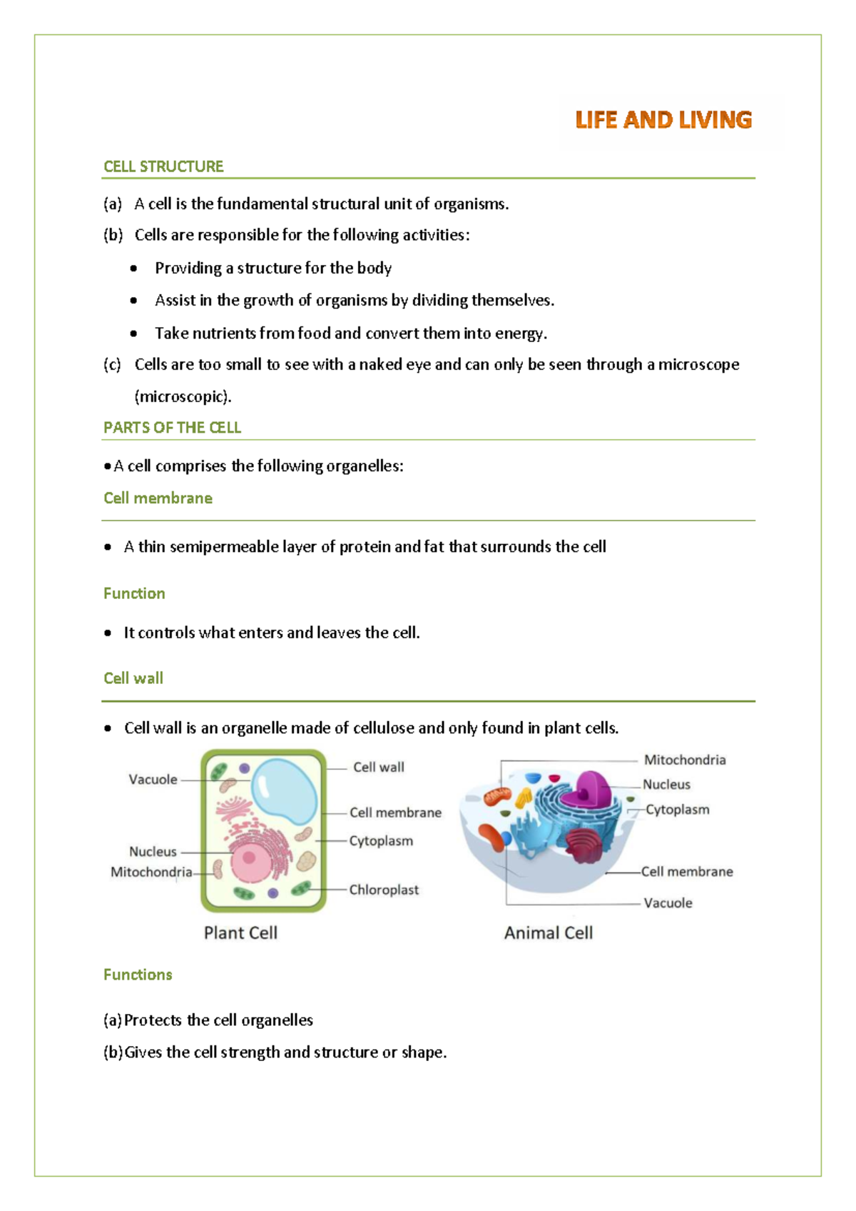 NS Grade 9 Biology: Cell Structure and Body Systems Overview - Studocu