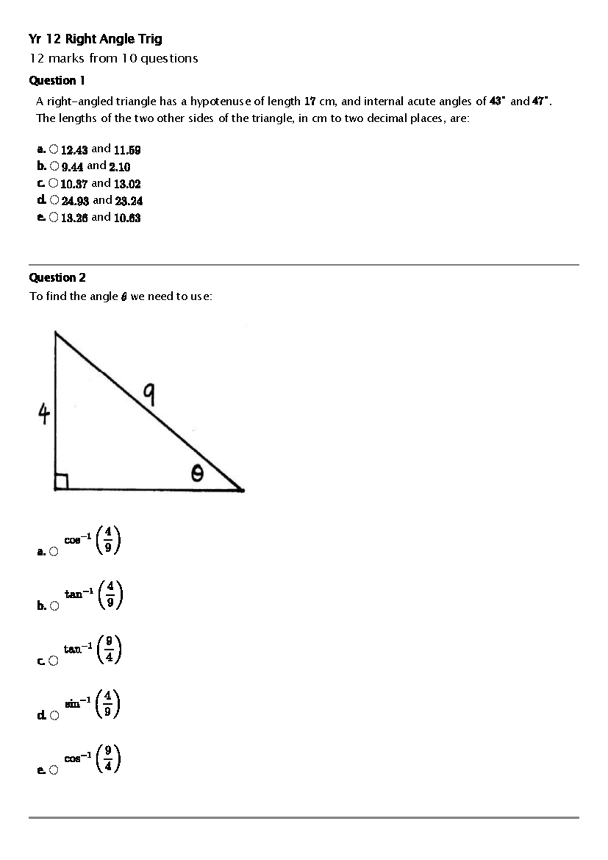Yr-12-Right-Angle-Trig Revision - Yr 12 Right Angle Trig 12 marks from ...