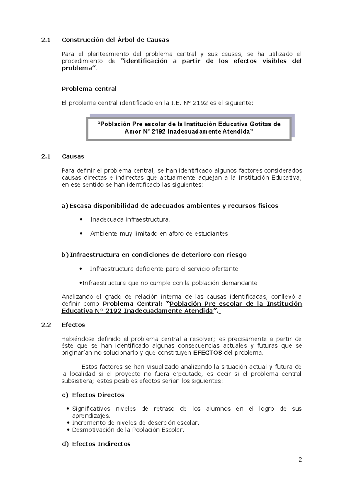 Gestión de Proyectos: Árbol de Causas y Efectos en I.E. 2192 - Studocu