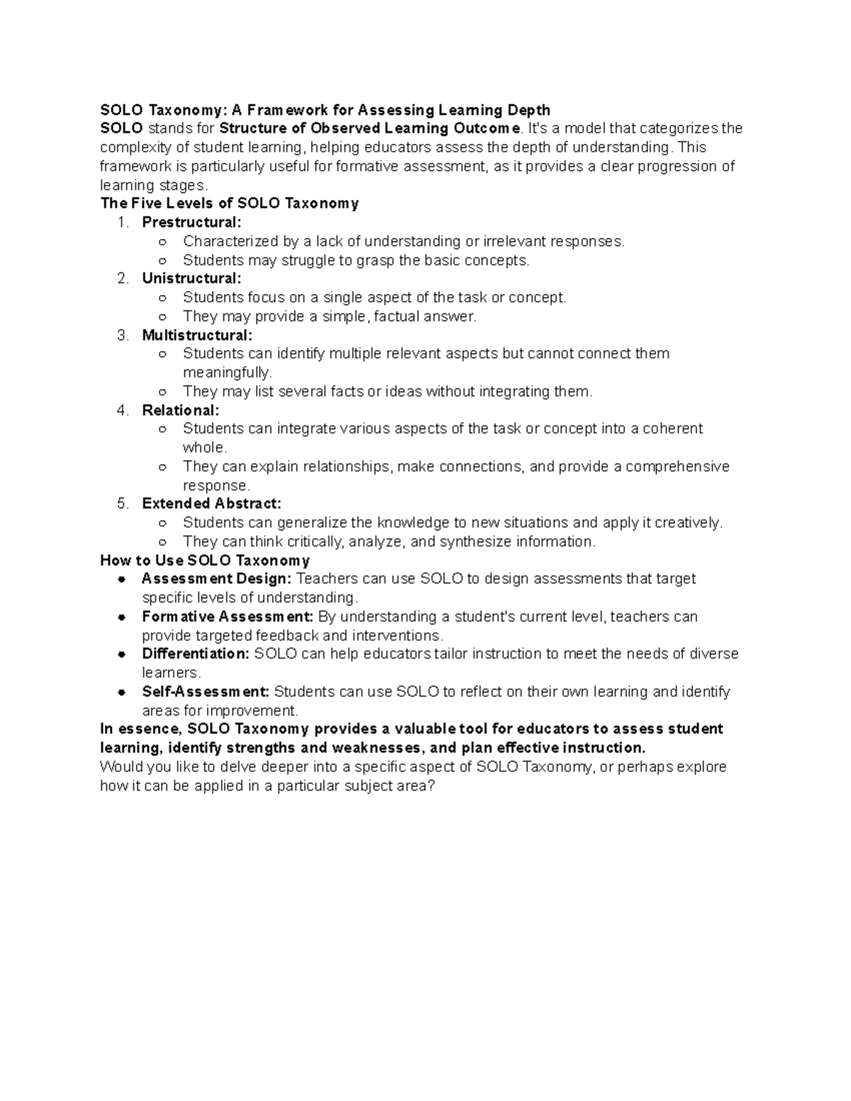 Tell me about solo taxonomy - SOLO Taxonomy: A Framework for Assessing ...