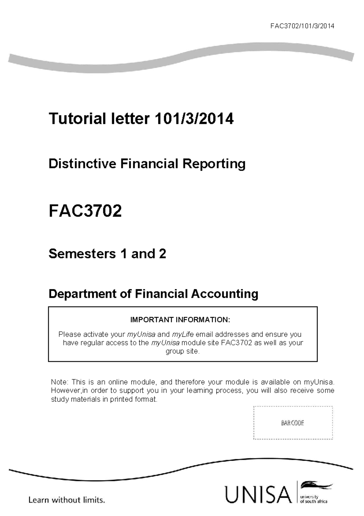 FAC3702 Tutorial Letter: Distinctive Financial Reporting Overview - Studocu