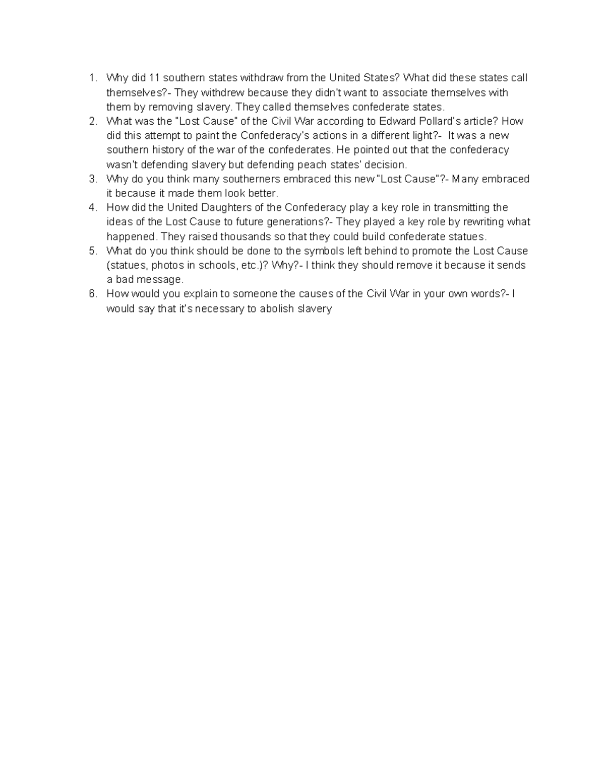 Unit 4 Lab: The Causes of Southern Secession and the Civil War - Studocu