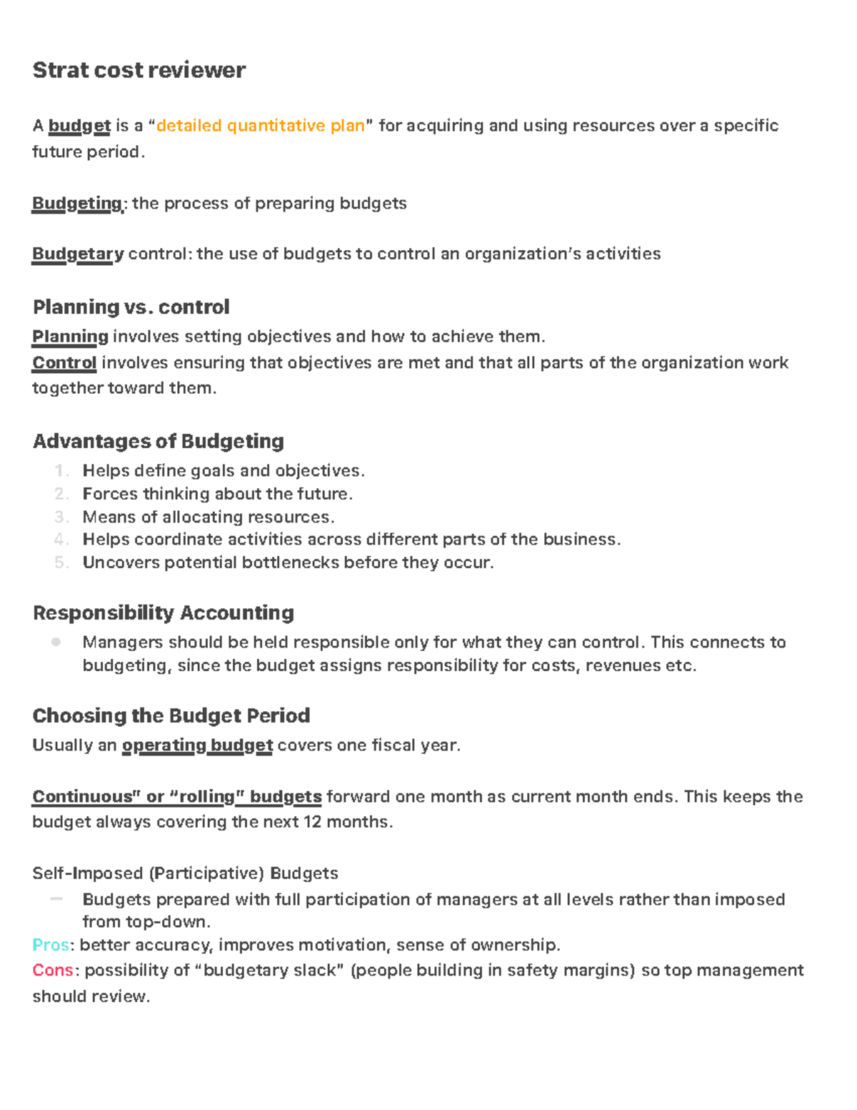 Strategic Cost Review: Budgeting and Control Insights (PPT1) - Studocu