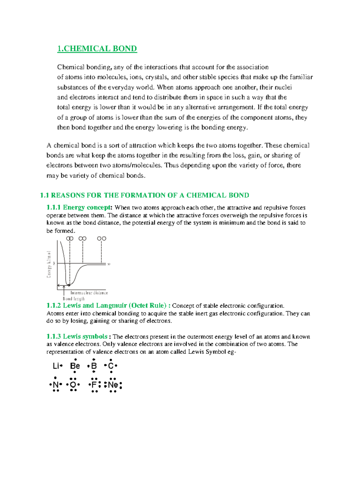 Chemistry 101: Unit 1 - Chemical Bonding & Structures Notes - Studocu