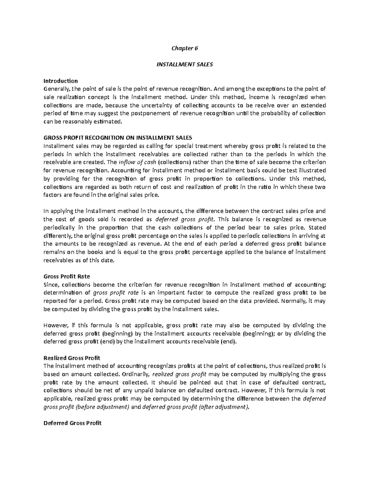 Chapter 6: Understanding Installment Sales and Revenue Recognition ...