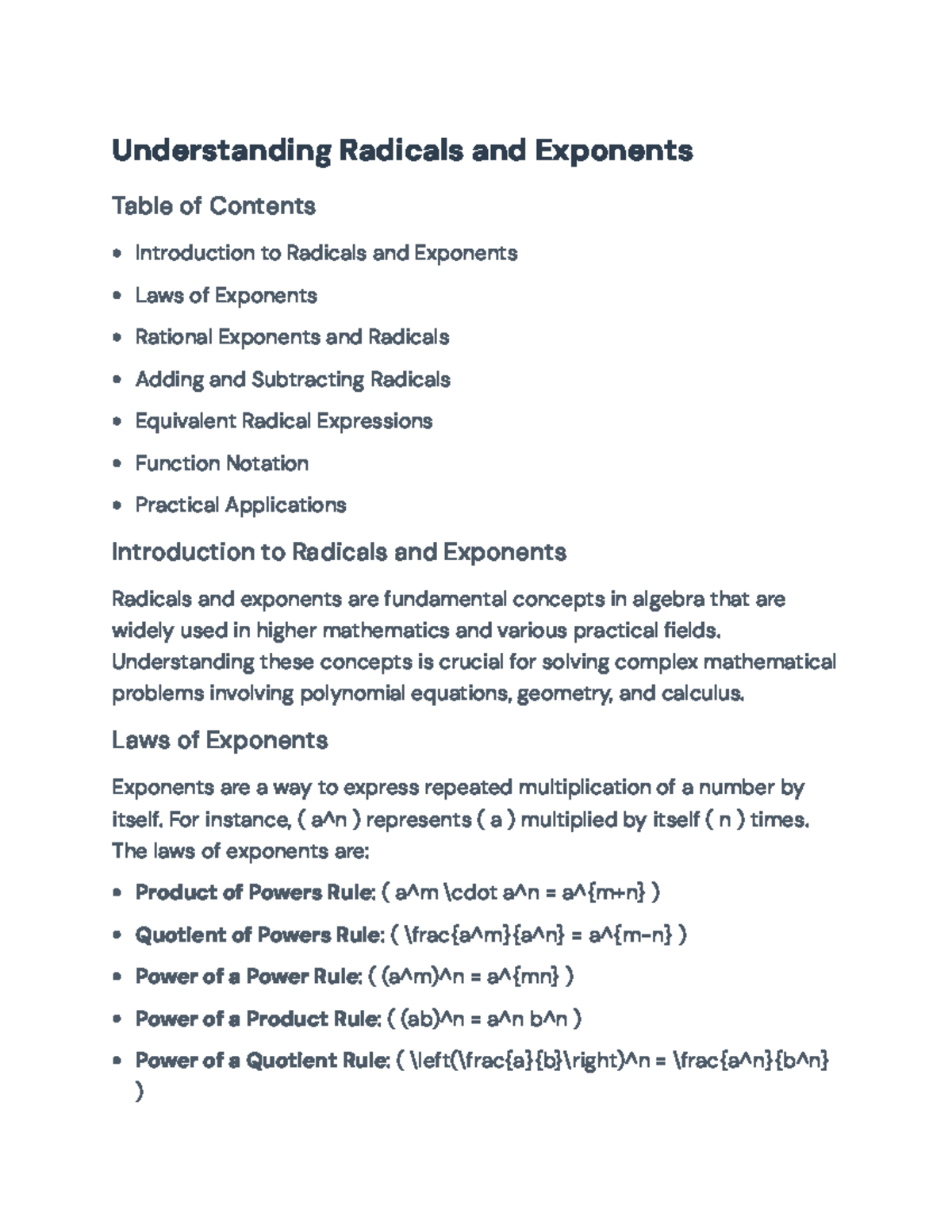 Understanding Radicals & Exponents: Key Concepts and Applications ...