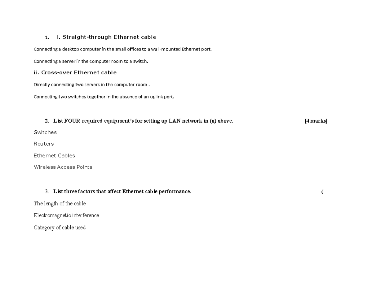 DIT 407 - Ethernet Cable Setup and LAN Configuration Practice Notes ...